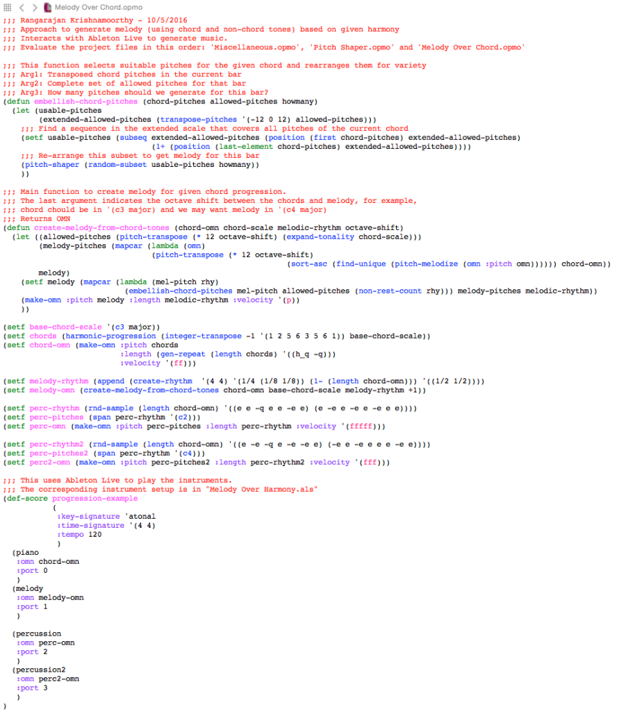 Generating Melody to Fit Harmony : Rangarajan Krishnamoorthy on Programming and Other Topics