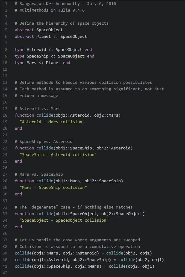 Multimethods in Julia : Rangarajan Krishnamoorthy on Programming and Other Topics